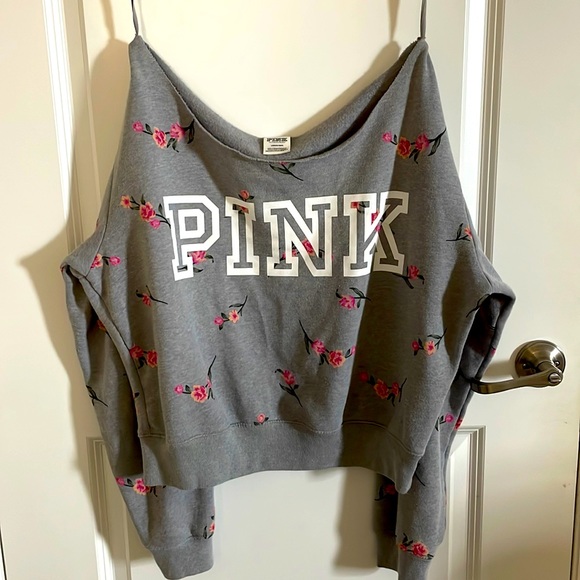 PINK Victoria's Secret | Sweaters | Gray Floral Off The Shoulder ...